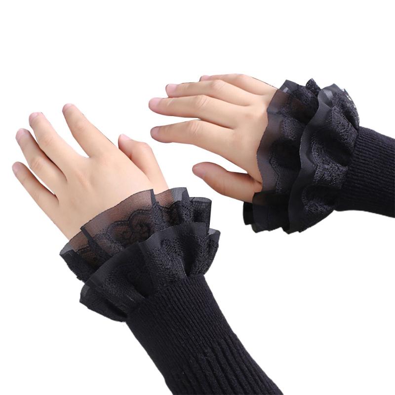 Buy Literary Women Sweet Fake Sleeves Double Layer Ruffles Lace ...
