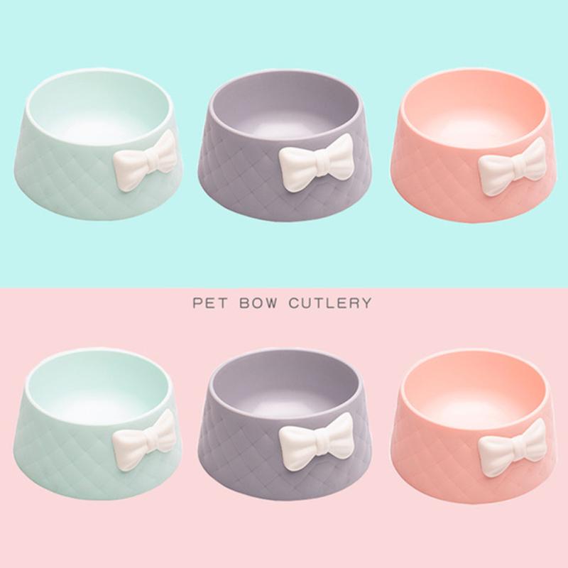 Cute Pet Feeders Bowknot Diamond Pattern Leakproof Bowl for Dog Cat ...
