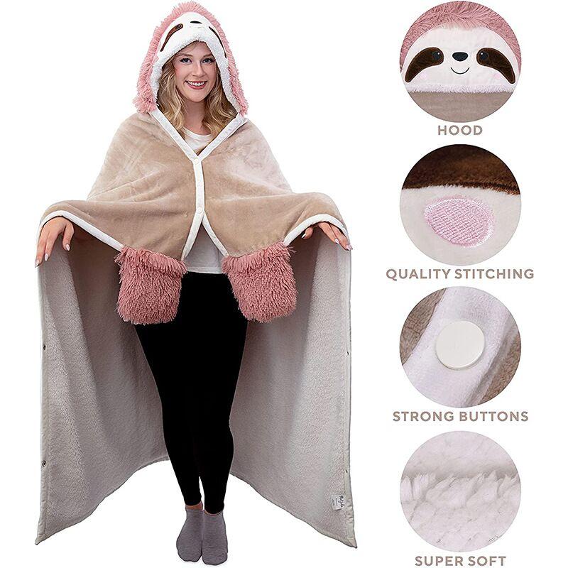 Buy Blanket Casual Hooded Sloth Cloak Cartoon Animal Flannel BlanketTV ...