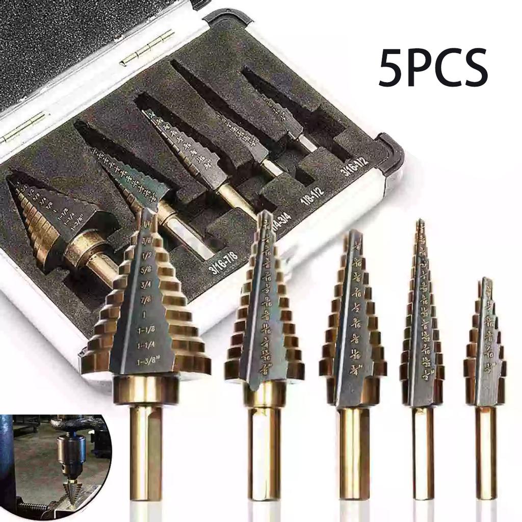 Buy 5Pcs Metal Ladder Cone Step Drill Bit Set HSS Multiple Hole 50 ...