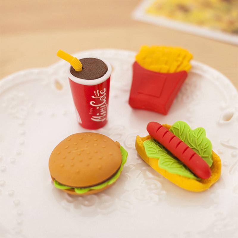 Buy 6pcs/Pack Cute Imitation Food Erasers Hamburger French Fries Hot ...