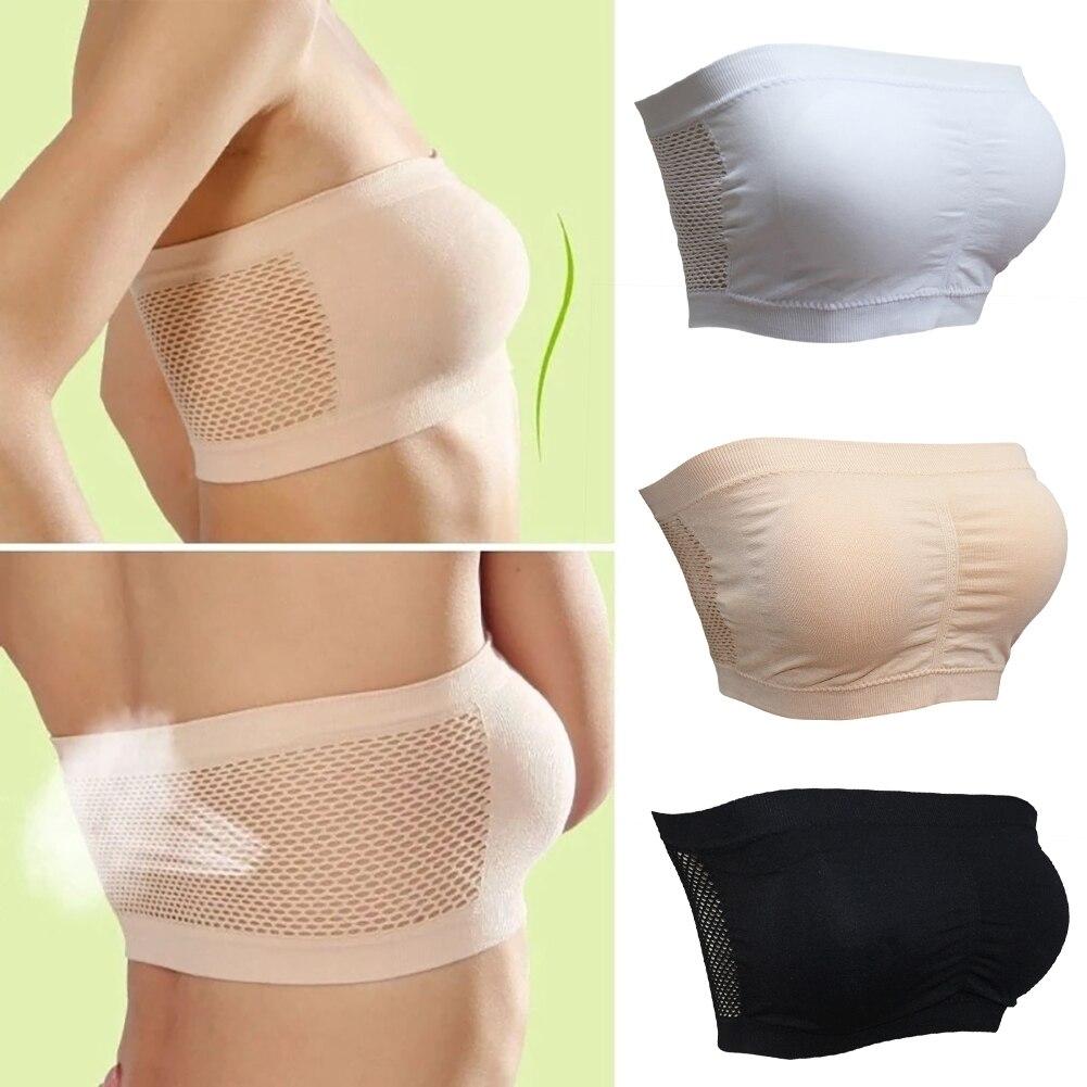 Buy Women Strapless Bandeau Bra Seamless Bralettes Mesh Back Hollow Out