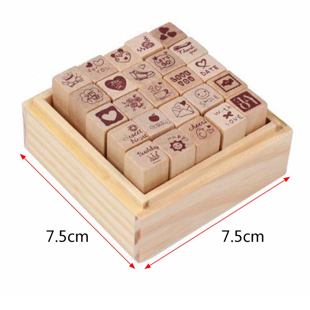 Buy Cute Cartoon 25pcs/set Wooden Rubber Stamp Box for DIY Diary ...