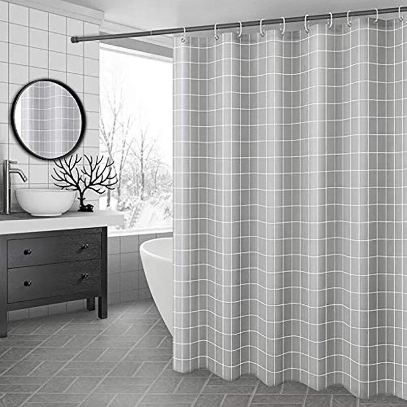 Buy Portable Shower Curtain Bath Screen Checkered Universal Waterproof ...