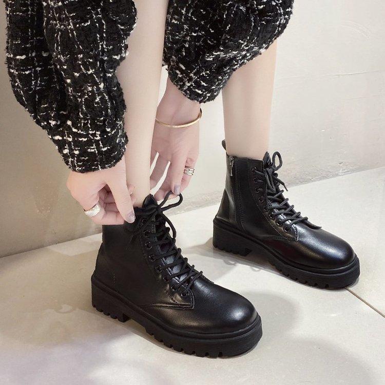 Women's Black Short Boots Fashion Autumn and Winter Thick-soled Martin ...