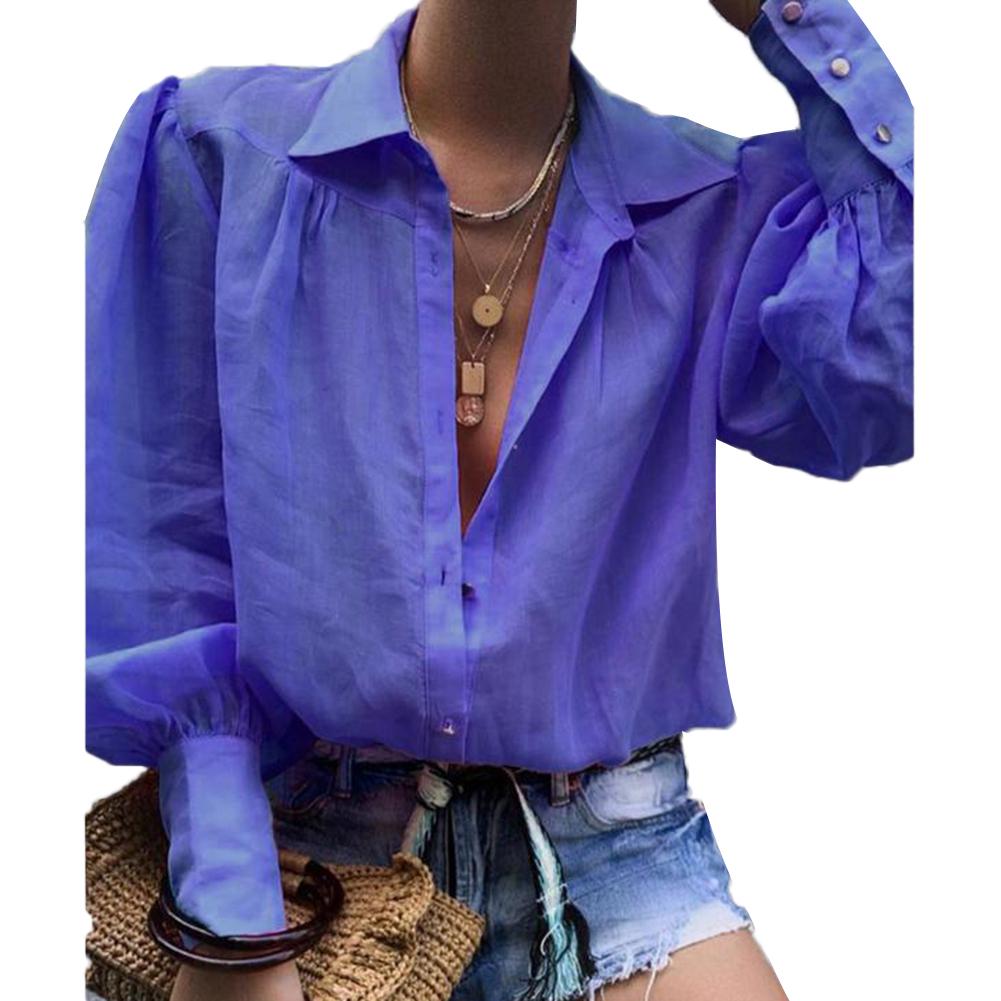 Buy Fancy Fashion Long Puff Sleeve Turn Down Collar Shirt Loose Blouse ...