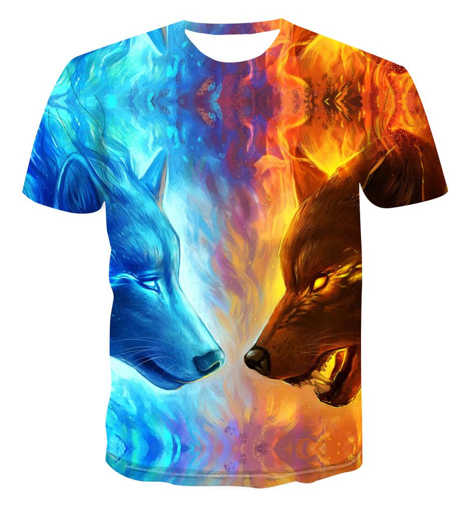 Buy Unisex 3D Wolves Print Fashion Tee Short Sleeve Top Polyester Wolf ...