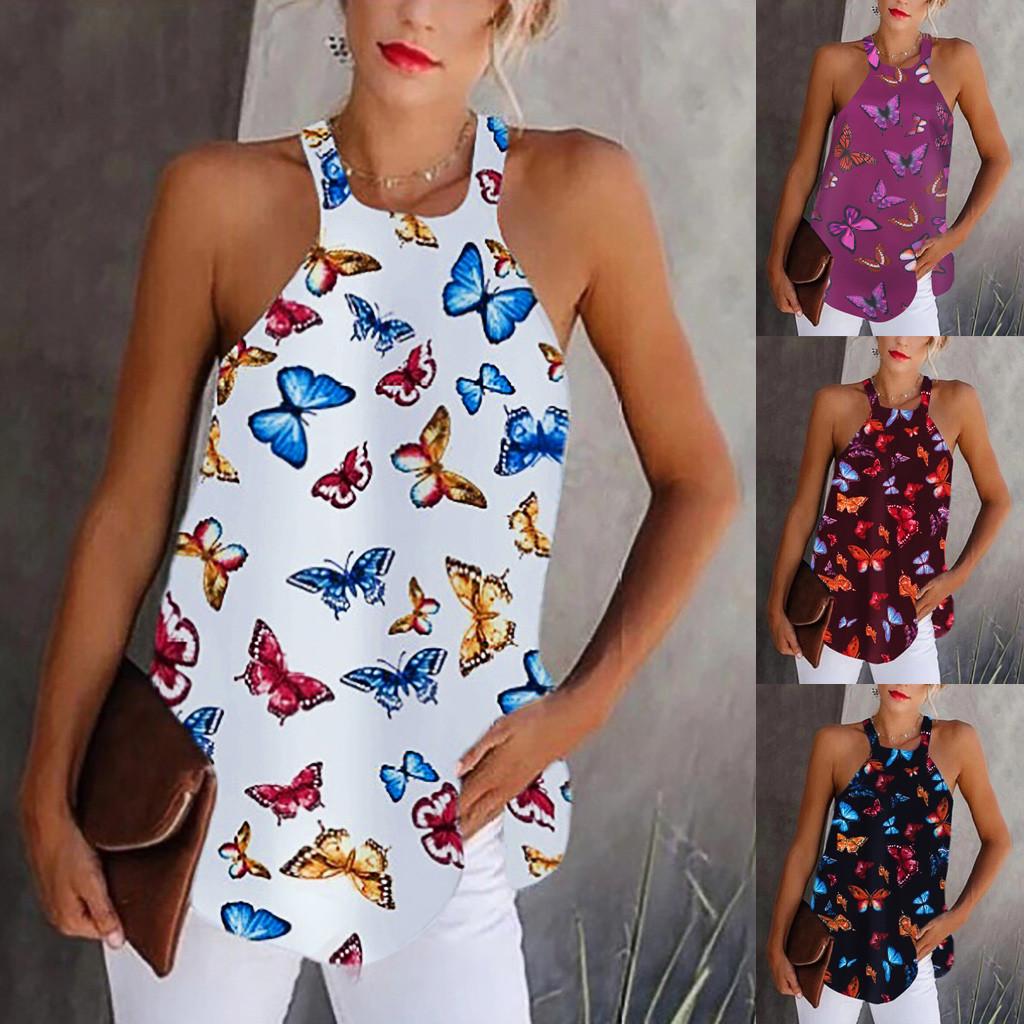 Satın alın [XIE] Women's Halter Neck Vest Colour Butterfly Print ...