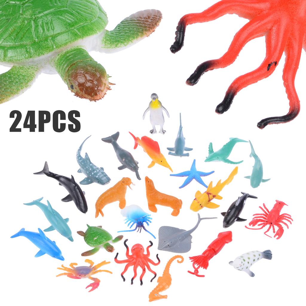 Buy Pdtoweb 24Pcs Plastic Marine Animals Model Toys Figure Ocean ...