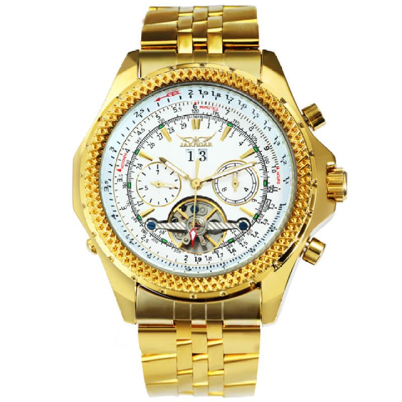 JARAGAR Golden Men Watches Tourbillon 4 Dials Aviator Mechanical ...