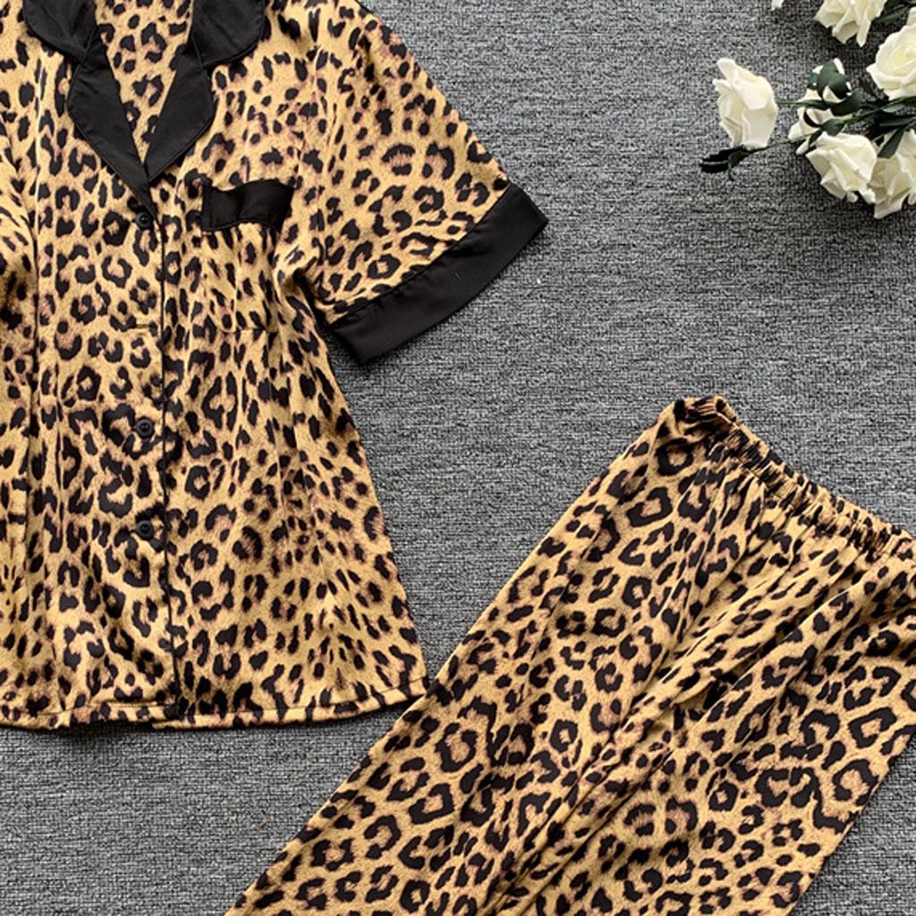 Buy Women Simulation Silk Leopard Pajamas Sleepwear Long Trousers ...