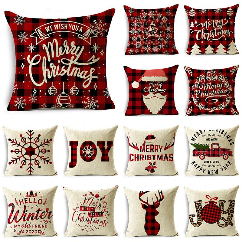 Buy Christmas Themed Red and Black Checkered Pillowcase Snowflake ...