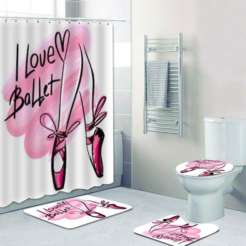 Girly Pink I Love Ballet Dance Shower Curtain Waterproof Ballet ...