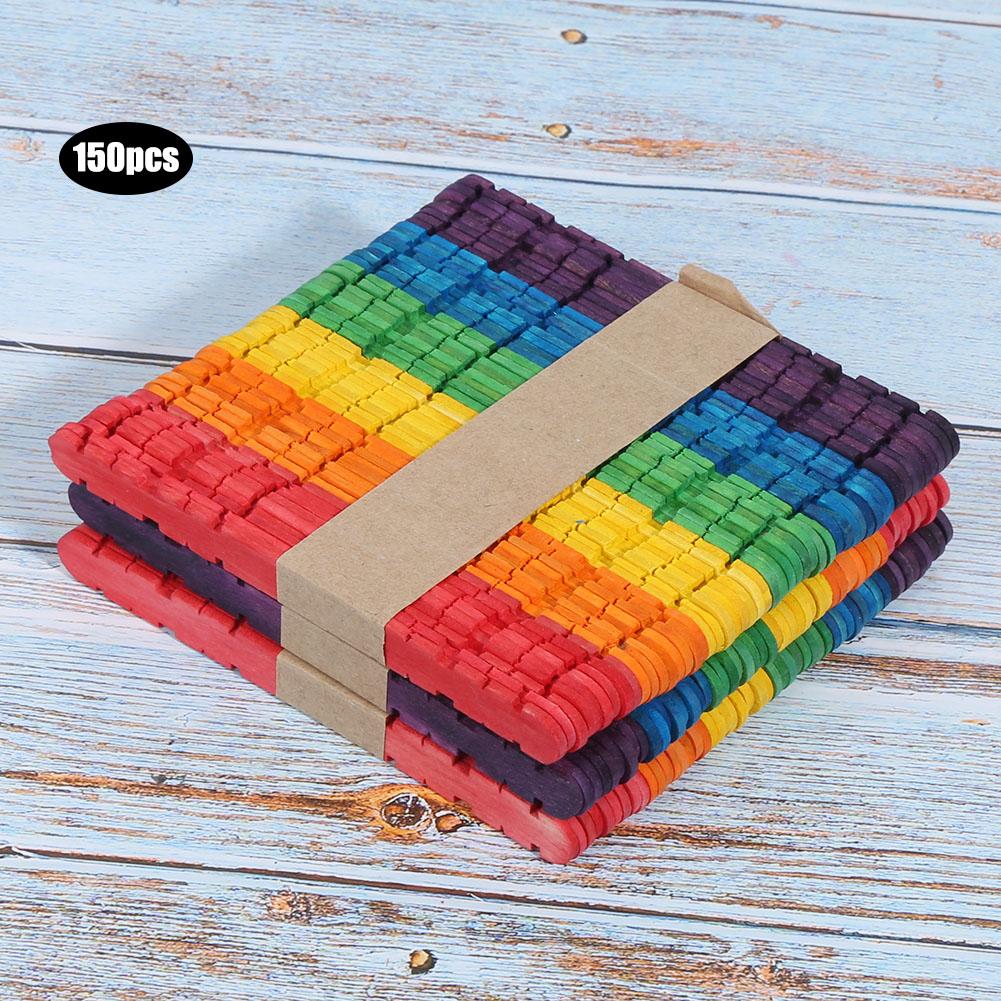 Buy 150PCS Colorful Sawtooth Wooden Ice Cream Sticks for DIY Handwork ...
