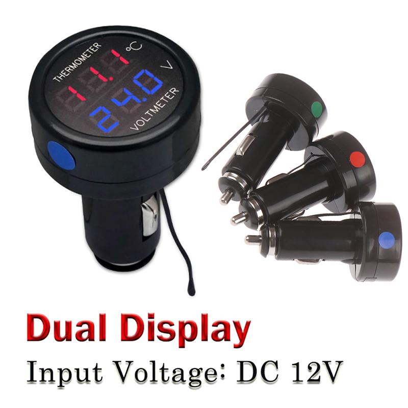 Buy 1Pcs Voltmeter Thermometer Dc 12V-24V Vehicle Led Cigarette Lighter ...