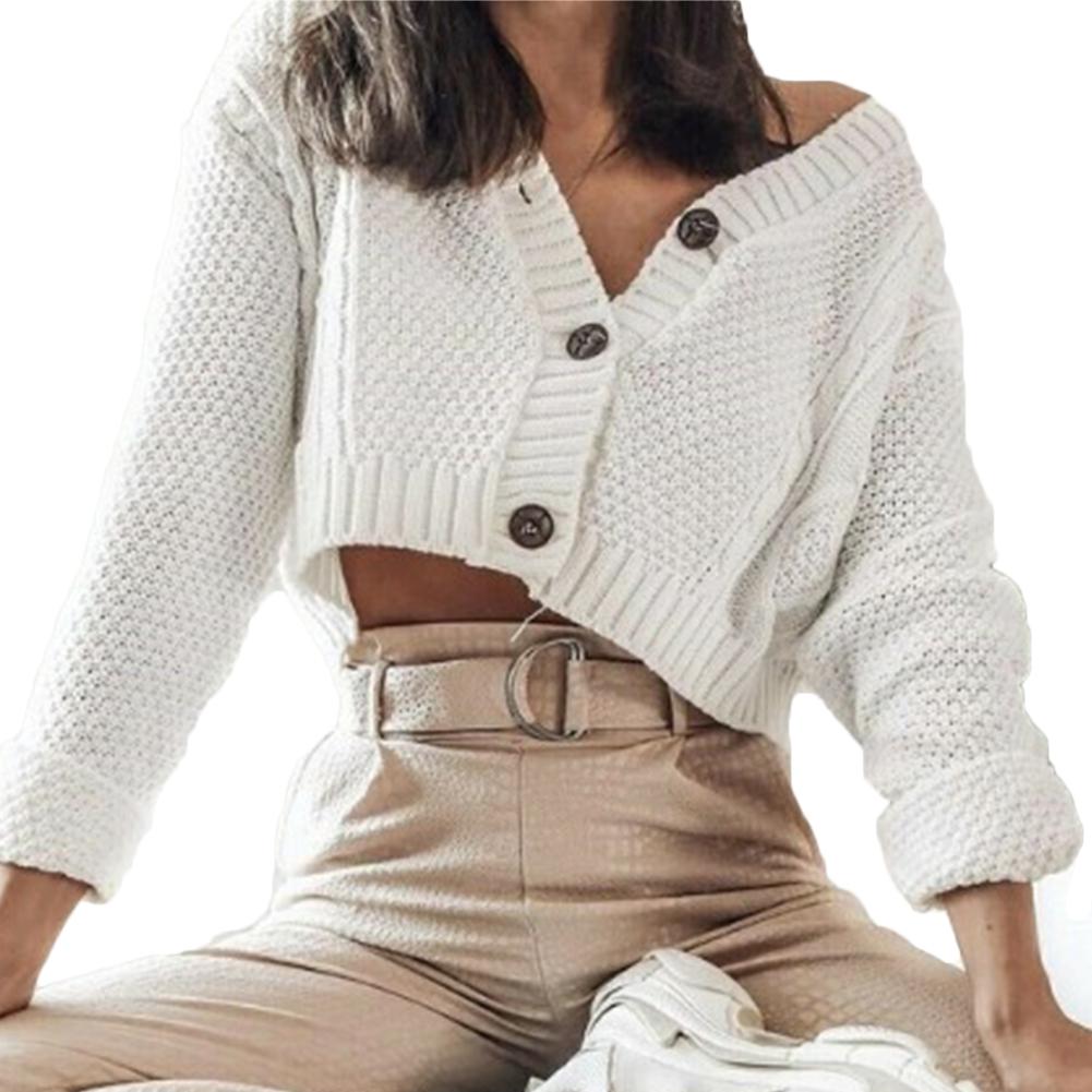 Buy Women Short Cropped Buttons Sweater Cardigan Knitted Autumn at ...