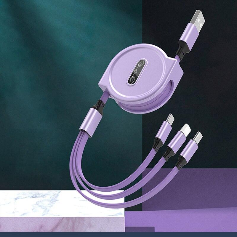 Buy 3 IN 1 Fast Charging Cable Retractable Type C Charger Wire Portable ...