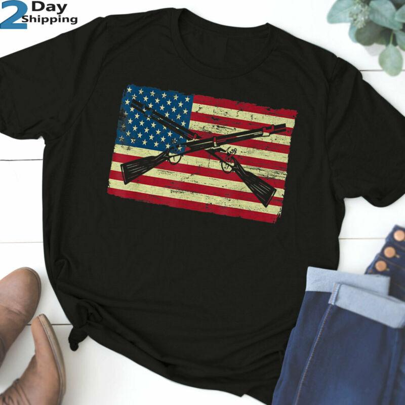 Buy Crossed Flintlock Rifles Flag Civil War Reenactment T-shirts Black ...