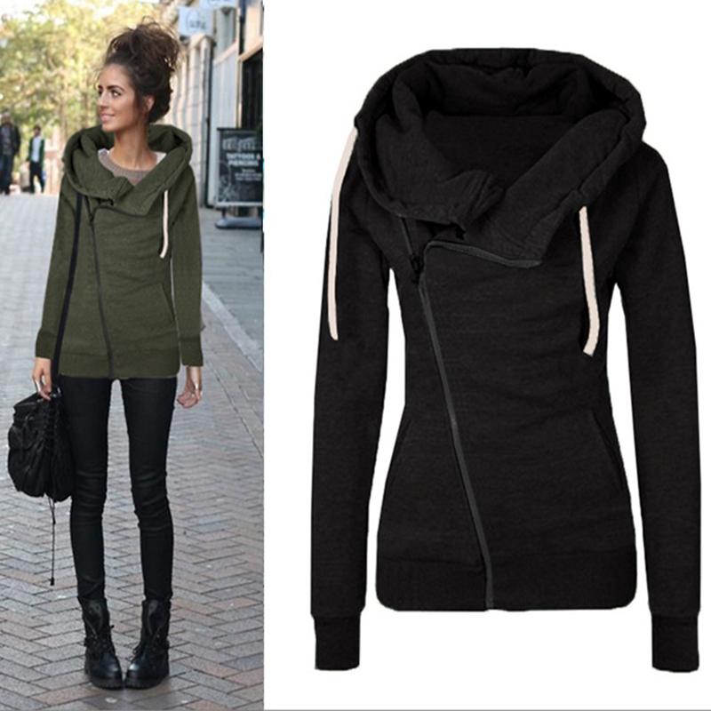 Buy Side Zipper Coat Women Lapel Collar Sport Hooded Sweatshirts Autumn ...