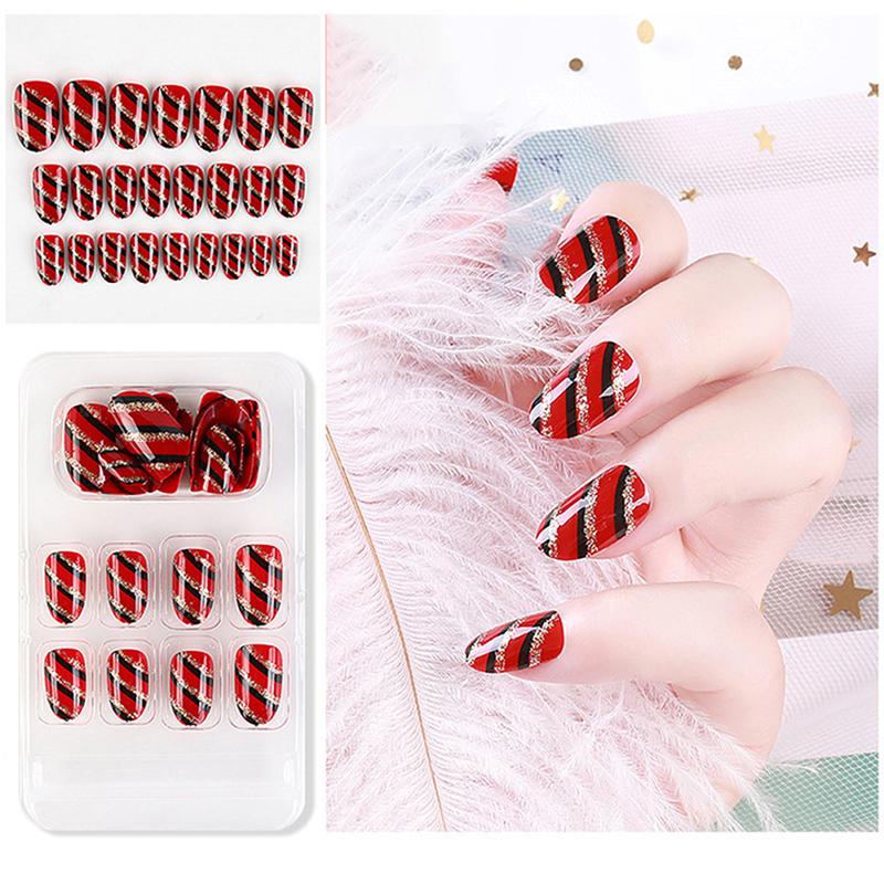 Buy 24Pcs Colorful False Nails Fake Nail Stickers Full Cover Beauty ...