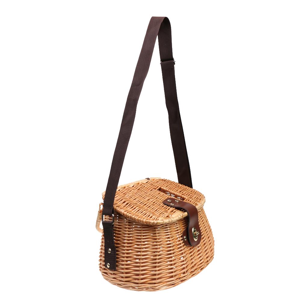 Wicker Creel Fish Basket Vintage Fisherman Traps Pouch Cage Tackle Case ...