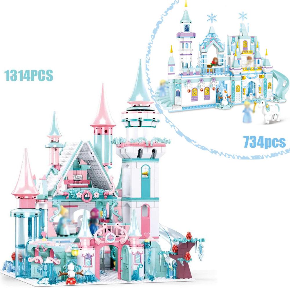 Buy Snow World Queen Princess Ice Castle Snow Figures Building Blocks ...