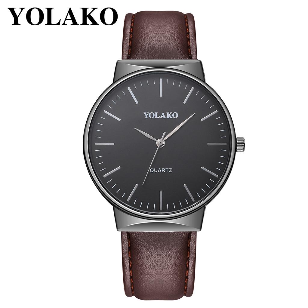 Buy YOLAKO Men's Leather Band Analog Wrist Quartz Watch at affordable ...