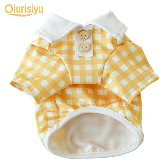 Buy Pet T-Shirt Plaid Printing Turndown Collar Polyester Two-legged ...