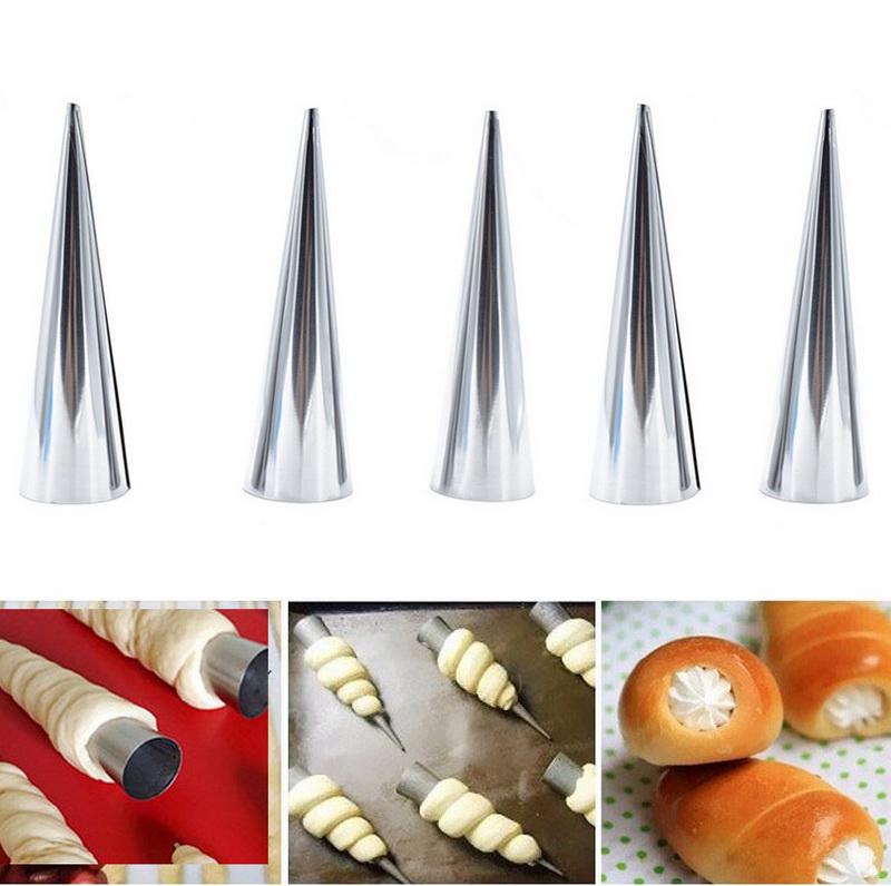 Buy 5Pcs Stainless Steel DIY Baking Cones Horn Pastry Roll Cake Mold ...