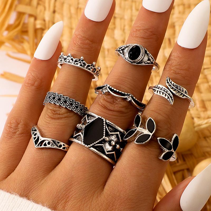 PDTO 8pcs Simple Leaf Vintage Silver Knuckle Midi Finger Rings Set ...