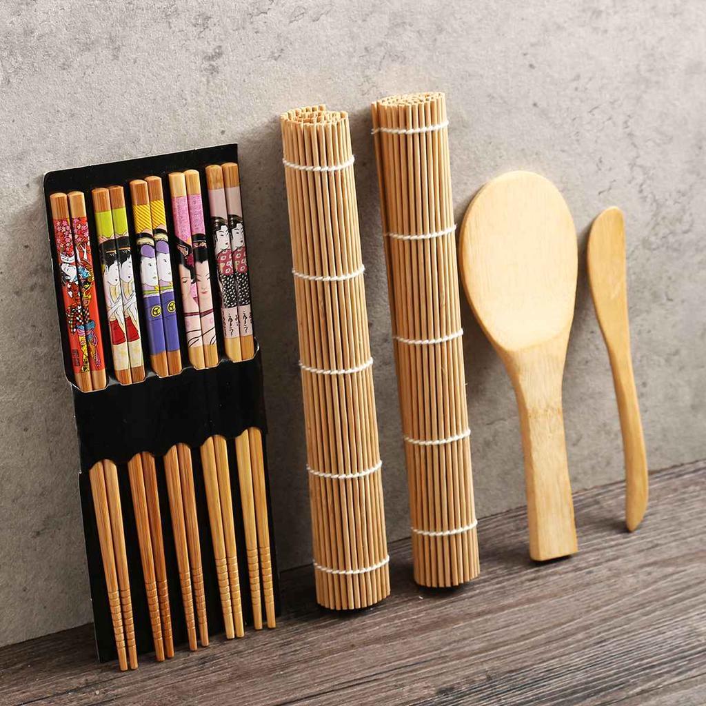 Buy DIY Japanese Food Sushi Tools Bamboo Sushi Making Kit 2 Rolling ...