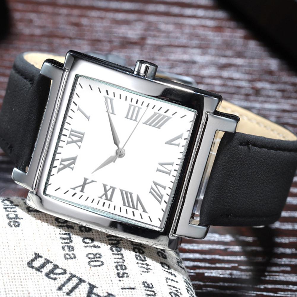 Buy Dial Numeral Roman Square Men Fashion Faux Leather Strap Analog ...