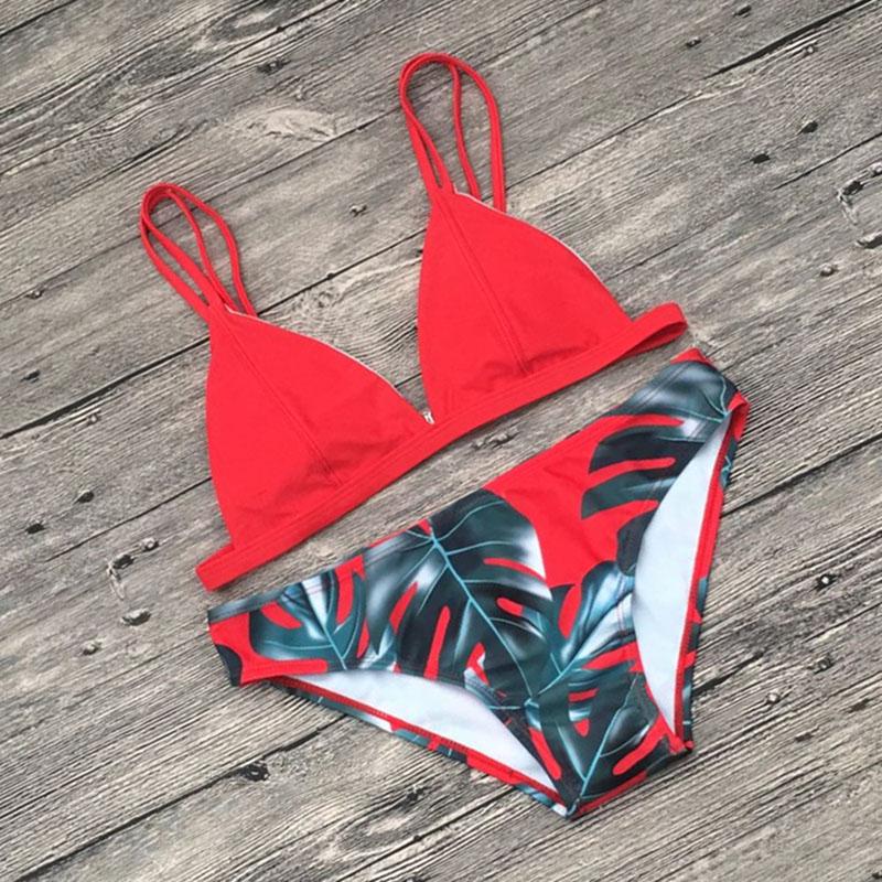 Buy YG Leaf Printed Two Piece Split Bikini Set Summer Beach Women ...