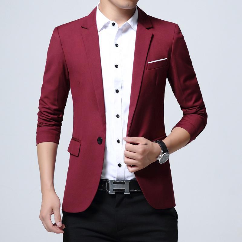 Buy Men's Fashion Solid Color Slim Office Coat Workwear Casual Jacket ...