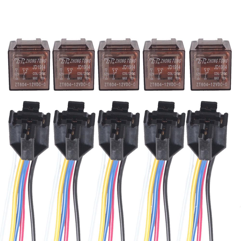 Buy 5Pcs Car Truck 12V 60A SPDT Relays 5 Pin Socket 5 Wire at ...