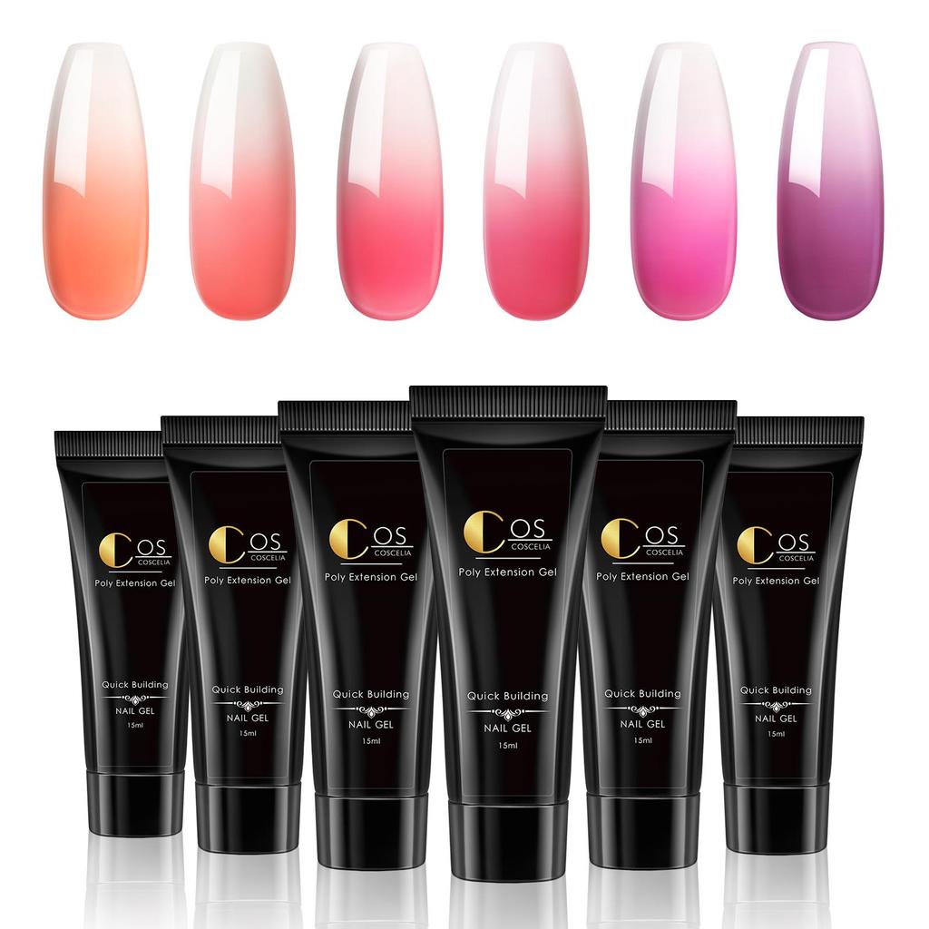 Buy COSCELIA 6pcs Poly Nail Gel Kit Temperature Color Changing Poly Gel ...