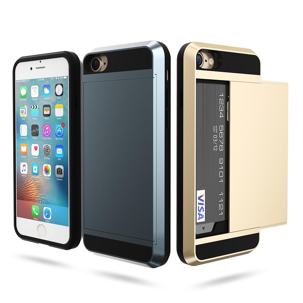 For iPhone 7 7 Plus Armor Slide Phone Cases Hidden Dual Card Holder ...