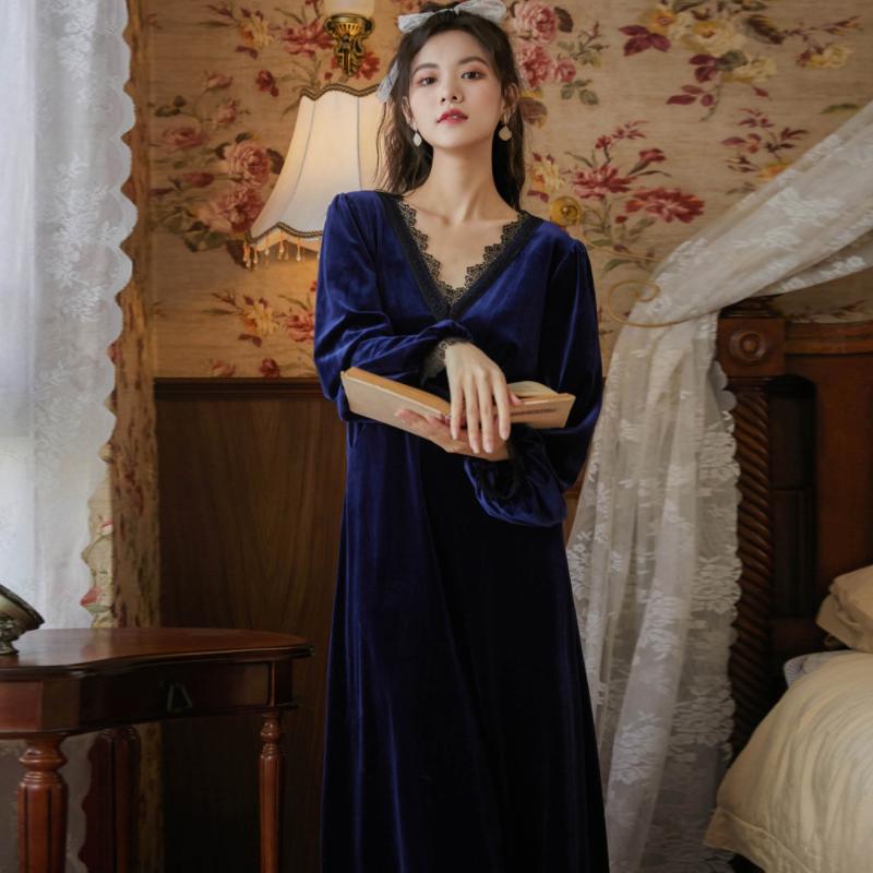 Buy Vintage Sexy Sleepwear Women Cotton Medieval Nightgown White Deep V