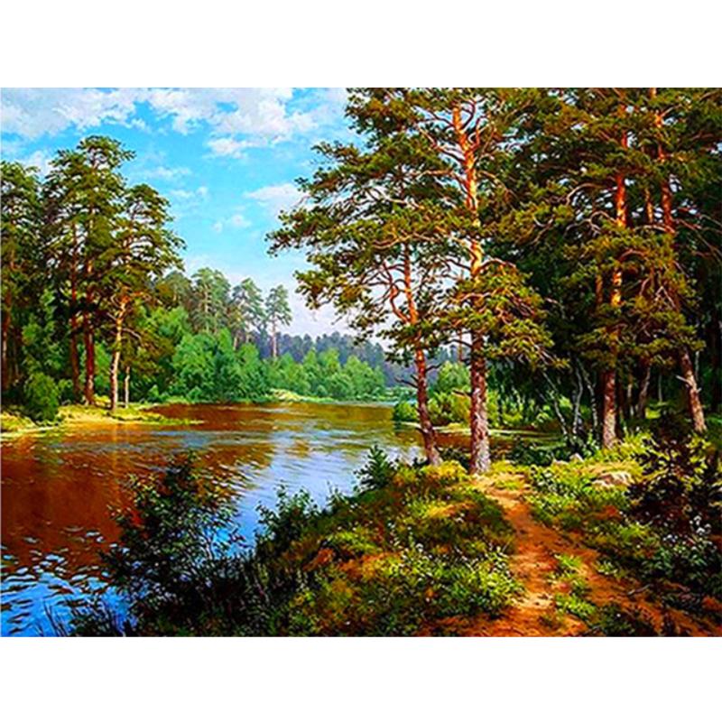 5D DIY Full Diamond Painting Spring Forest Landscape Embroidery Cross ...