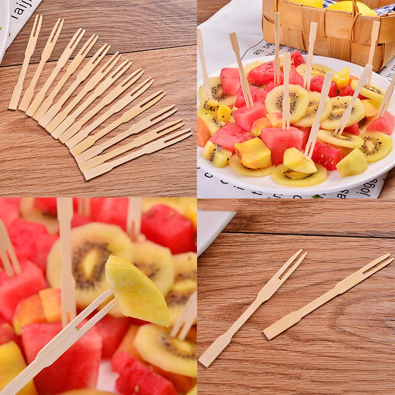 Buy 100pcs Wooden Disposable Tableware Fork Food Pick Dessert Cocktail ...