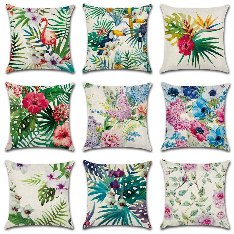 Buy Floral Cushion Cover Tropical Flamingo Pillowcase Flower Home ...