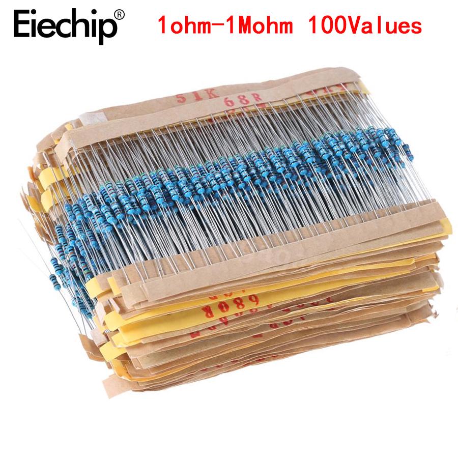 2000pcs/lot 100 Values 1/4W 1M Metal Film Resistor Assorted Kit 1ohm ...
