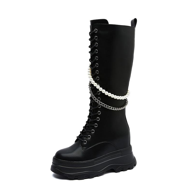 Cheap Fujin Genuine Leather Women Boots Knee High 9cm Platform Wedge ...