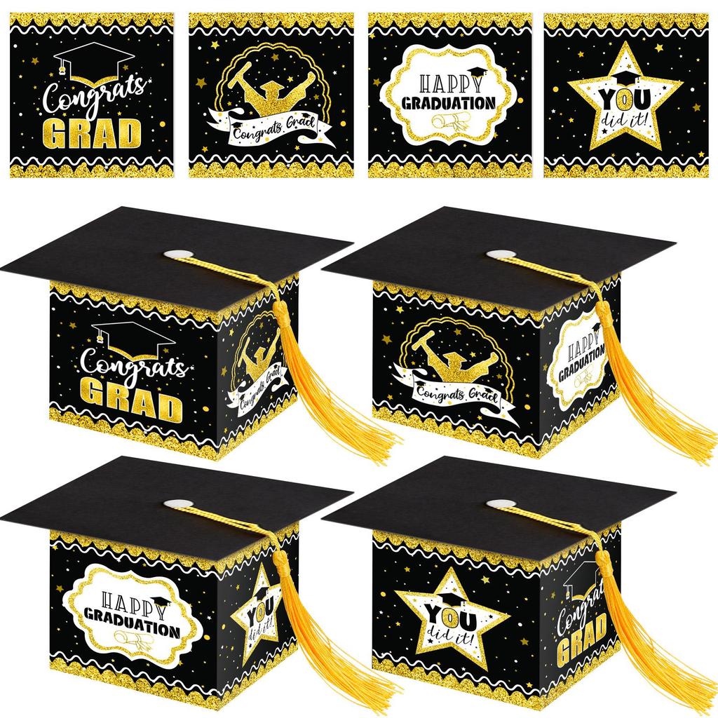 Buy OurWarm Graduation Party Favors 24pcs Gold Glitter Grad Cap Candy ...