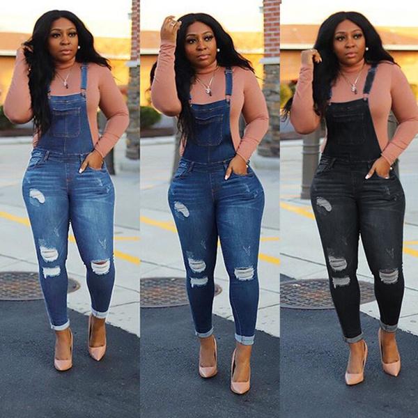 Buy Women's Fashion Denim Overalls Casual Ripped Jeans Overalls Slim ...