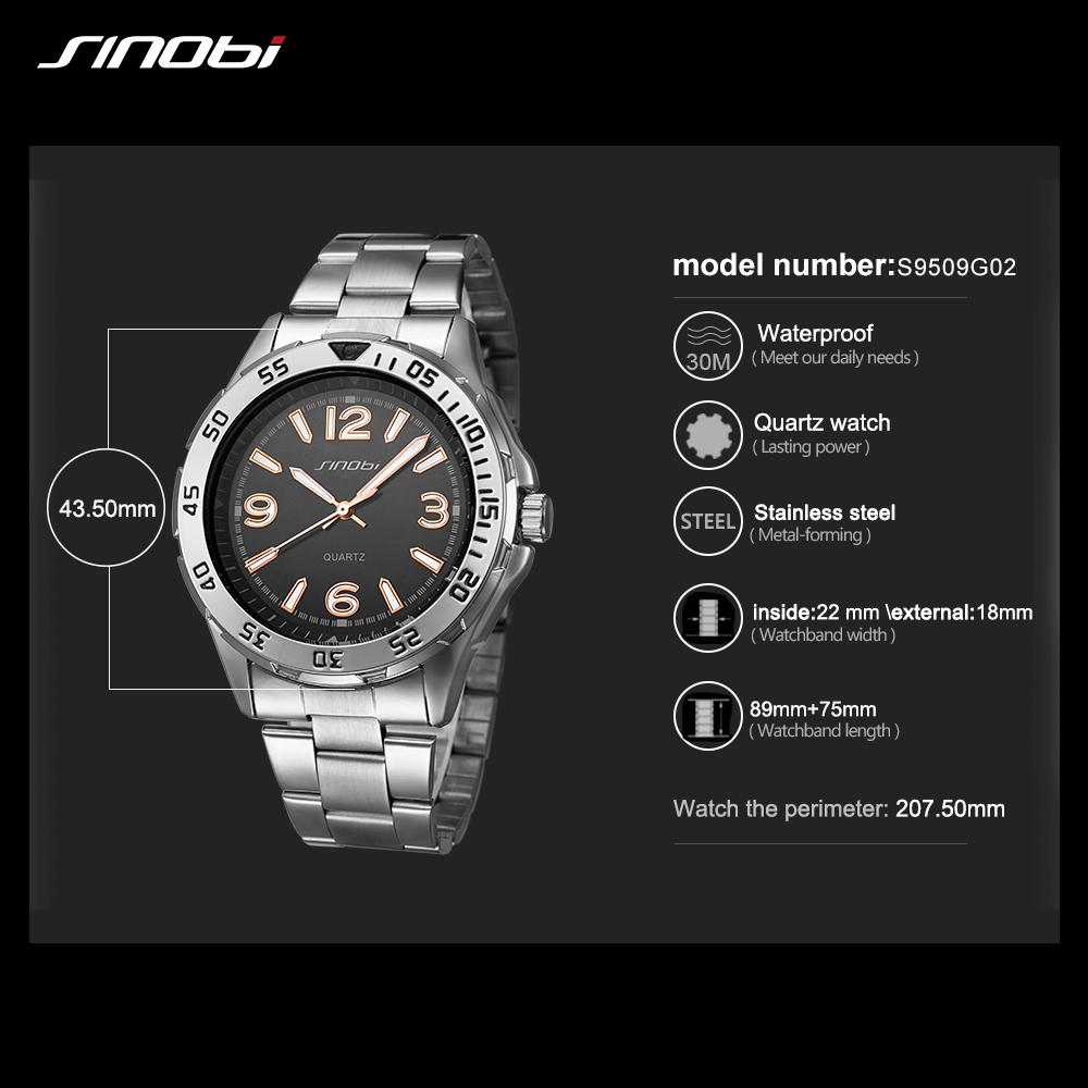 Buy Sinobi Brand Sport Men Watches Fashion Charm Mens Full Steel Waterproof 3bar Watches at ...