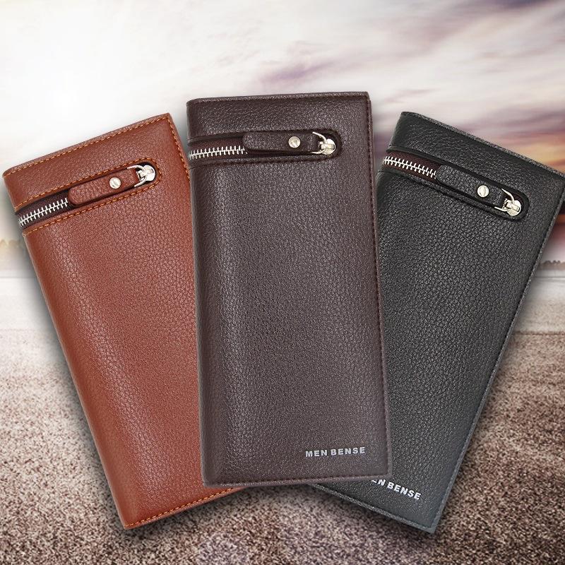 MenBense Fashion Business Casual Men Long Wallet Zipper Purse Leather ...