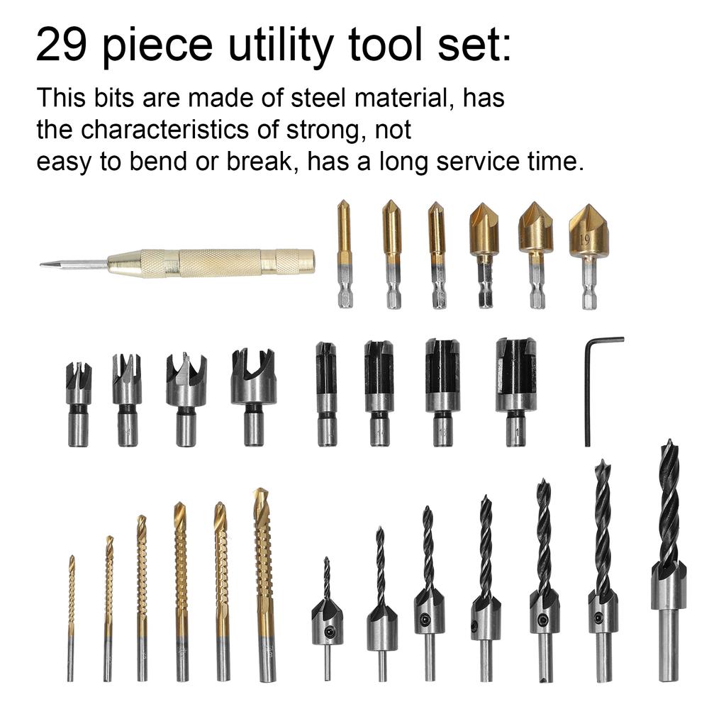 Buy 29pcs Woodworking Diy Bits Set Chamfer Drilling Tool Round Shank ...
