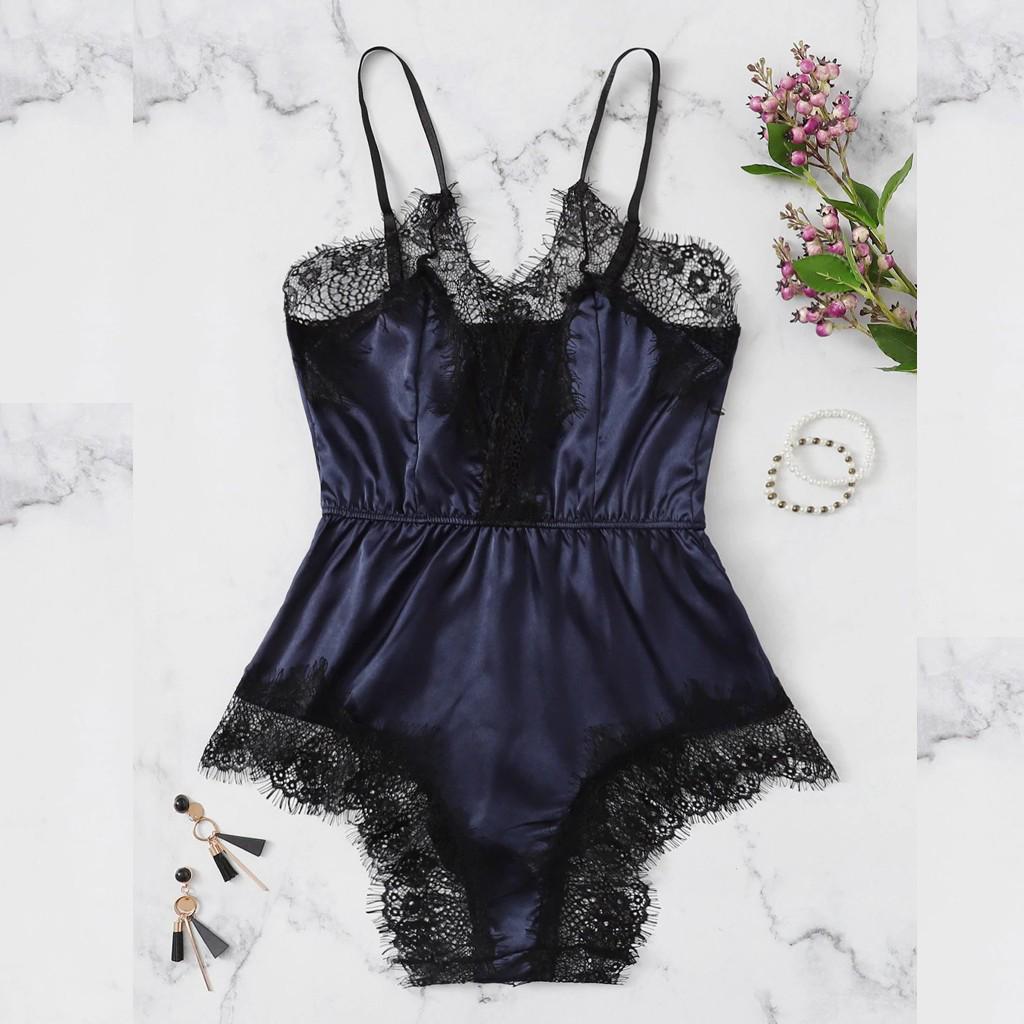 Buy Women Satin Lace Bra Sexy Lingerie Underwear Siamese Sleepwear ...
