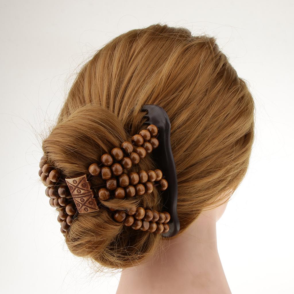 Buy Stretch Double Hair Comb Clip Wood Beads Double Clip Hair ...